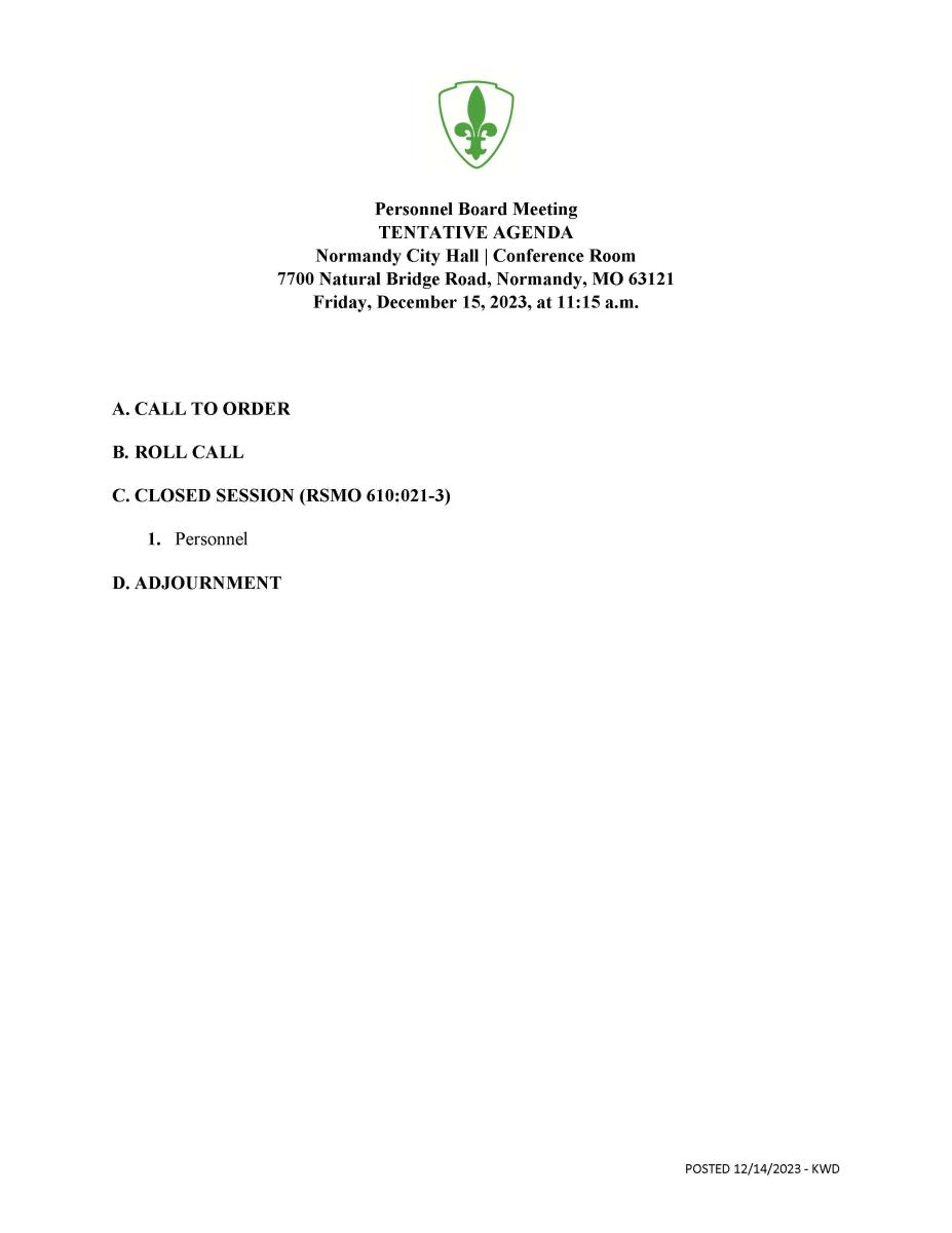 Personnel Board Meeting | Normandy, MO
